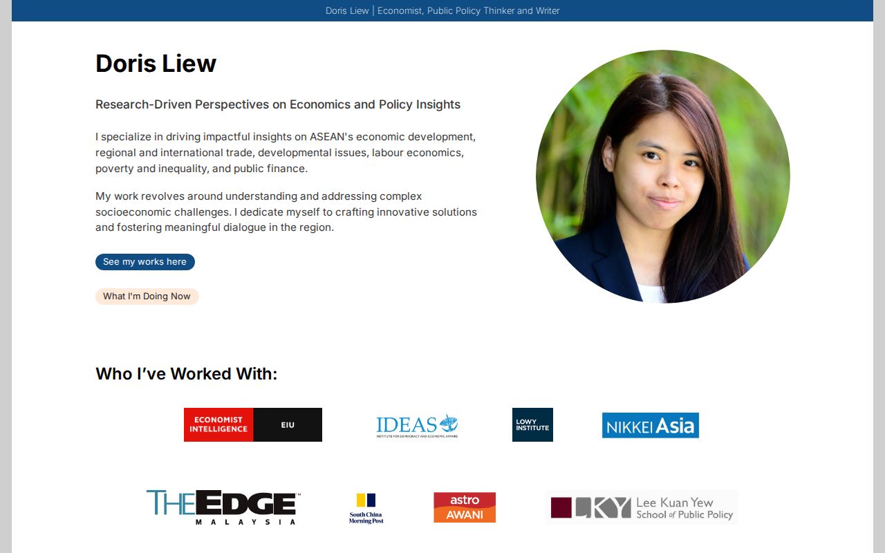 Doris Liew | Economist, Public Policy Thinker, and Writer